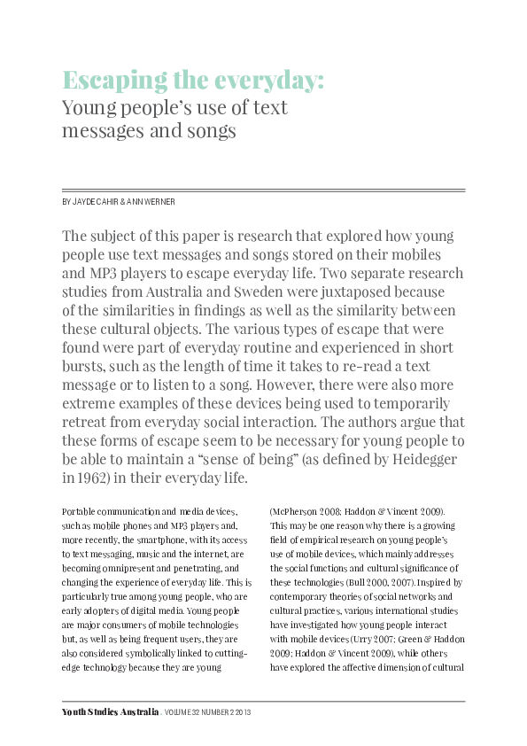 (PDF) Escaping the everyday: Young people’s use of text messages and songs