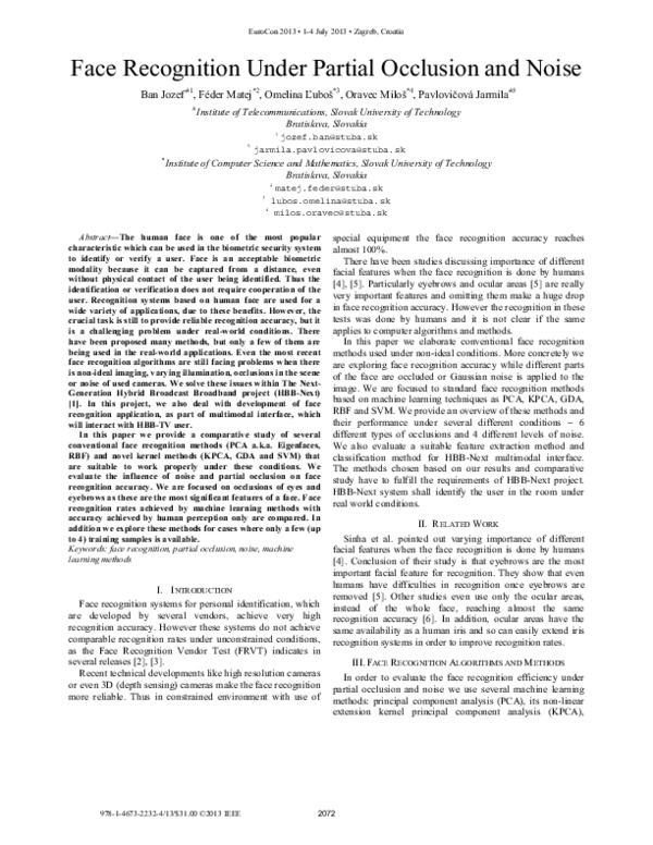 Pdf Face Recognition Under Partial Occlusion And Noise