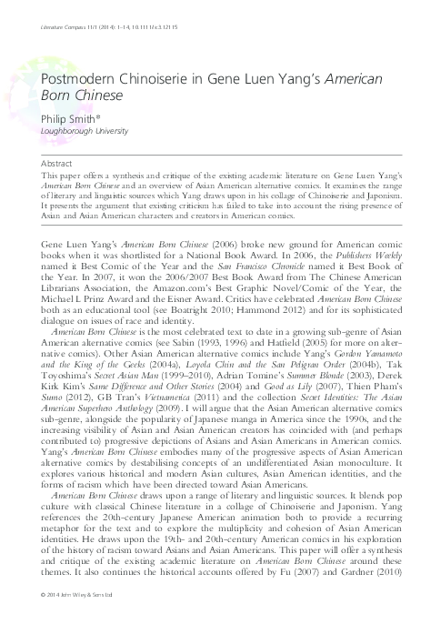 (PDF) Postmodern Chinoiserie in Gene Luen Yang's American Born Chinese