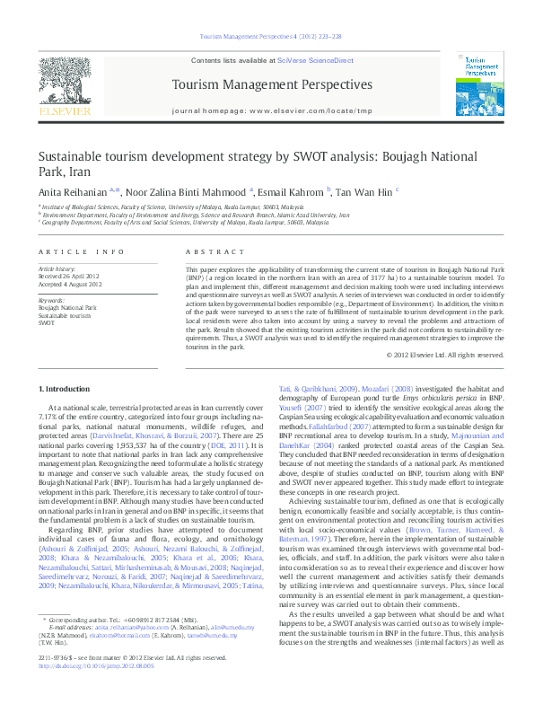 Sustainable tourism development strategy by SWOT analysis: Boujagh ...