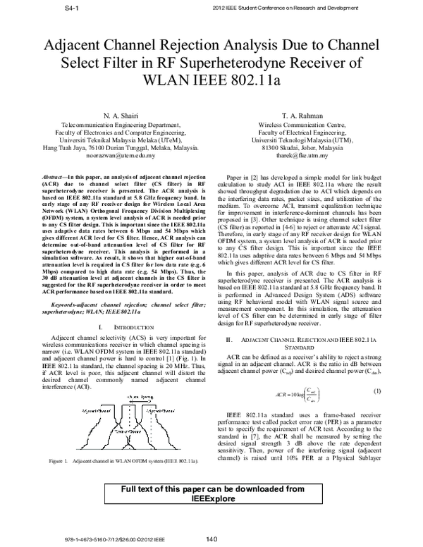(PDF) Adjacent channel rejection analysis due to channel select filter in RF superheterodyne ...