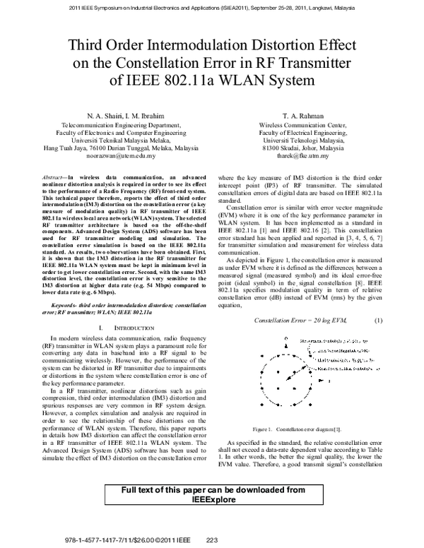 Pdf Third Order Intermodulation Distortion Effect On The