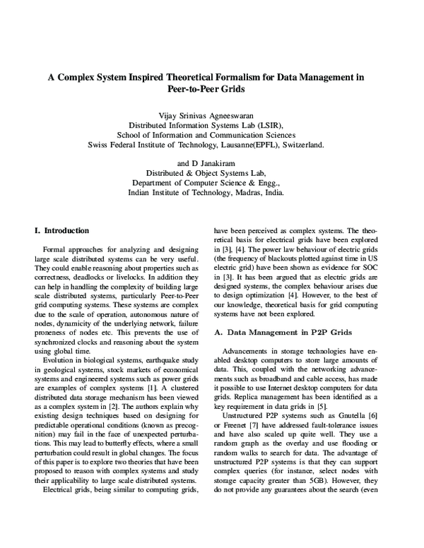 Pdf A Complex System Inspired Theoretical Formalism For Data Management In Peer To Peer Grids