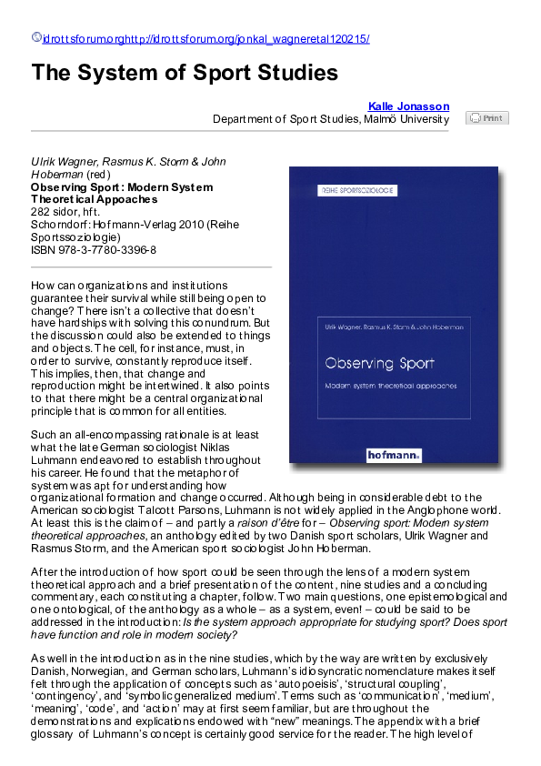 (PDF) Review of Observing Sport Anthology in Sport Studies