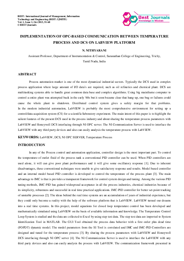 (PDF) IMPLEMENTATION OF OPC-BASED COMMUNICATION BETWEEN TEMPERATURE PROCESS AND DCS ON LABVIEW ...