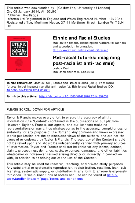 (PDF) Post-racial futures: imagining post-racialist anti-racism(s)