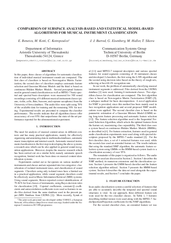 Pdf Comparison Of Subspace Analysis Based And Statistical Model Based