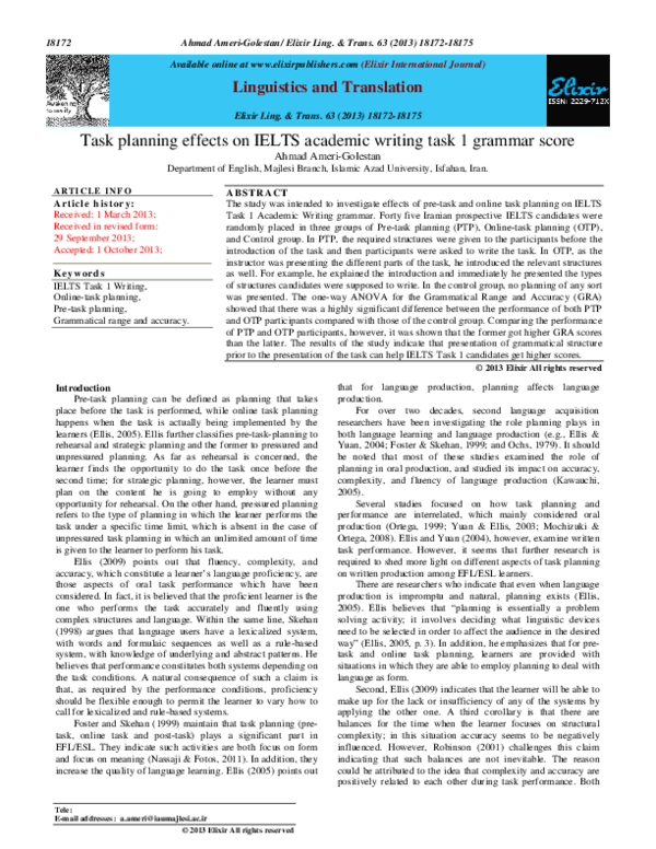 (PDF) Task planning effects on IELTS academic writing task 1 grammar score