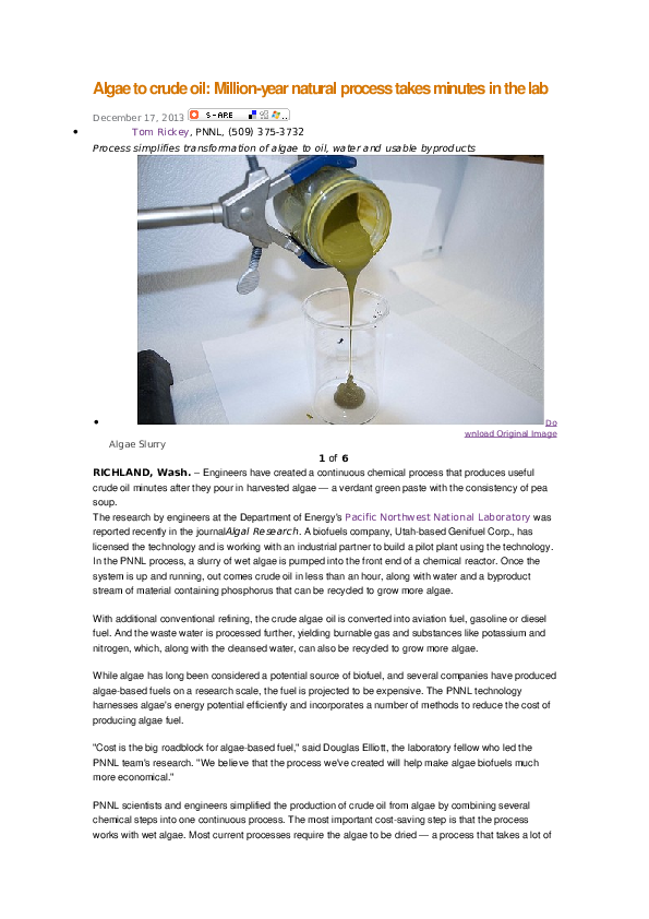 (DOC) Algae to crude oil