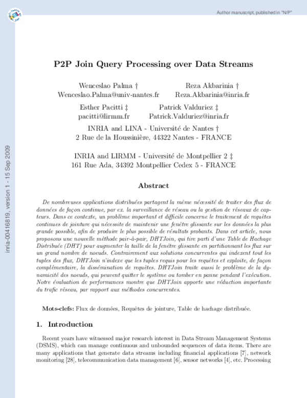 Pdf P2p Join Query Processing Over Data Streams