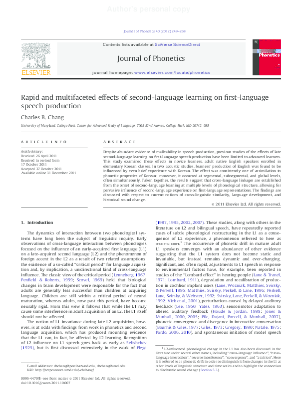 (PDF) Rapid and multifaceted effects of second-language learning on first-language speech production