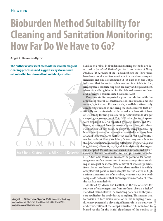 (PDF) Bioburden Method Suitability for Cleaning and Sanitation ...