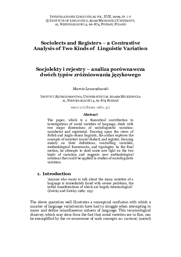 (PDF) Sociolects and Registers – a Contrastive Analysis of Two Kinds of ...