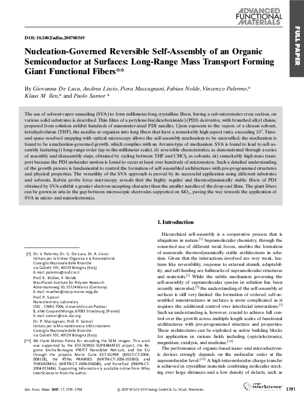 Nucleation-Governed Reversible Self-Assembly of an Organic ...