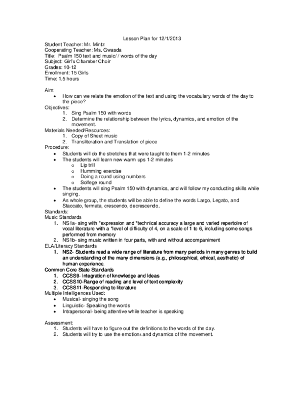 (DOC) High School Lesson plan