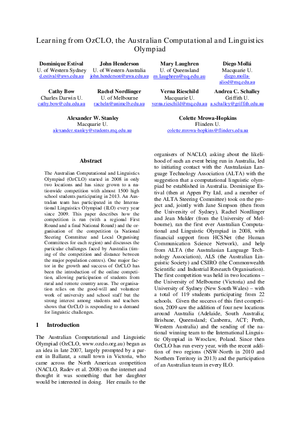 (PDF) Learning from OzCLO, the Australian Computational and Linguistics ...