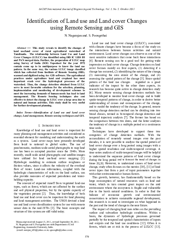 (PDF) Identification of Land use and Land cover Changes using Remote Sensing and GIS