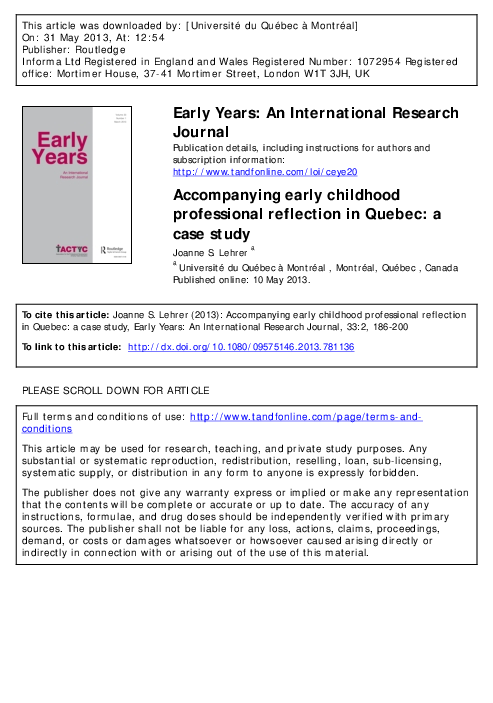 (PDF) Accompanying early childhood professional reflection in Quebec: a ...