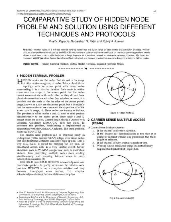 (PDF) Comparative Study of Hidden Node Problem and Solution Using Different Techniques and Protocols
