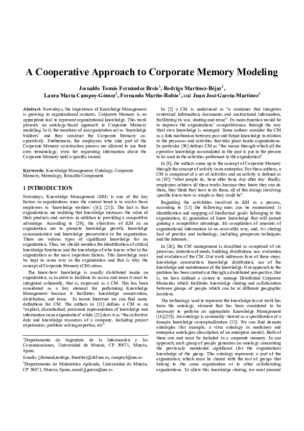 (PDF) A Cooperative Approach to Corporate Memory Modeling