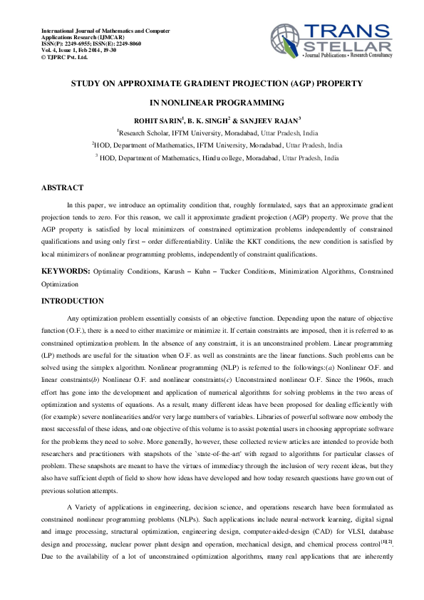 (PDF) Study on Approximate Gradient Projection (AGP) Property in Nonlinear Programming