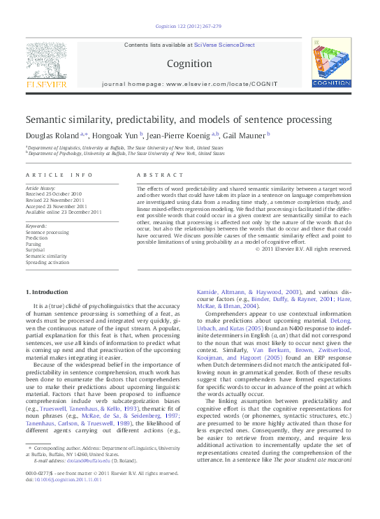 Pdf Semantic Similarity Predictability And Models Of Sentence Processing