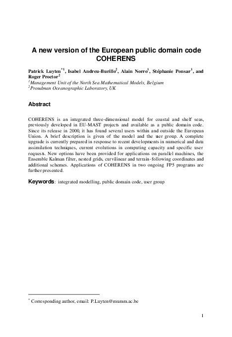 (PDF) A new version of the European public domain code COHERENS