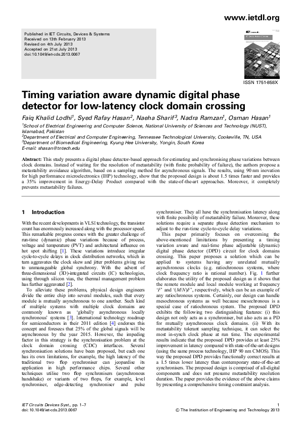 Pdf Timing Variation Aware Dynamic Digital Phase Detector For Low Latency Clock Domain Crossing 