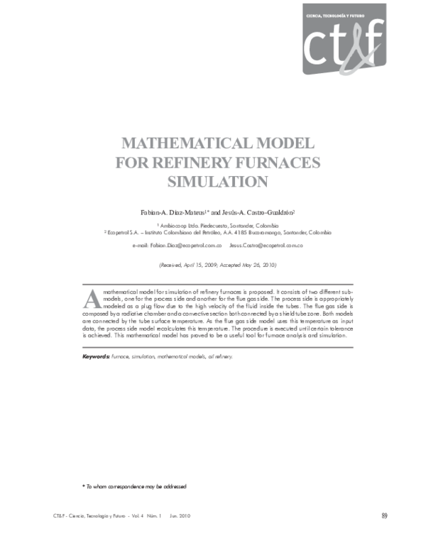 (PDF) Mathematical model for refinery furnaces simulation