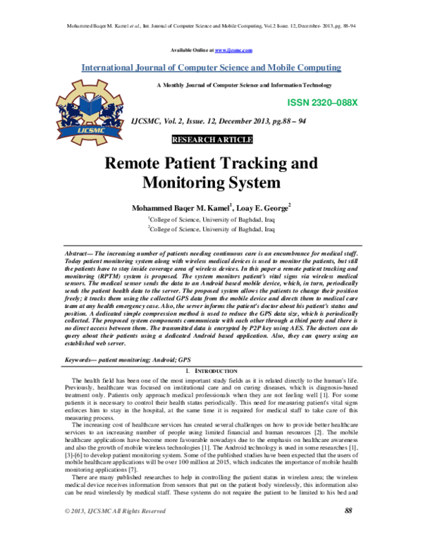 (PDF) Remote Patient Tracking and Monitoring System