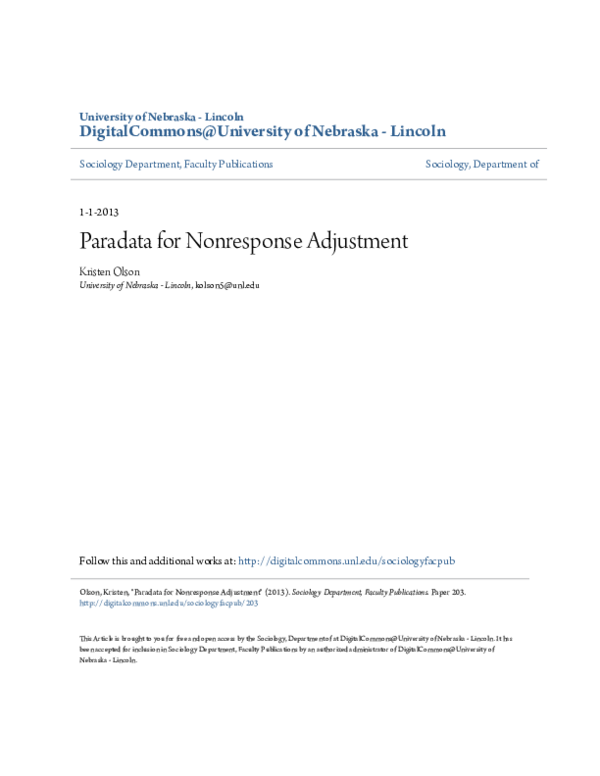 (PDF) Paradata in Nonresponse Adjustment