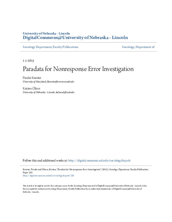 (PDF) Paradata for Nonresponse Error Investigation