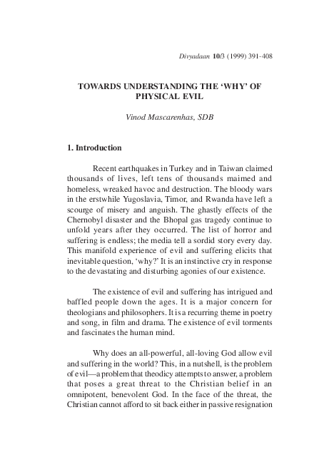(PDF) TOWARDS UNDERSTANDING THE 'WHY' OF PHYSICAL EVIL