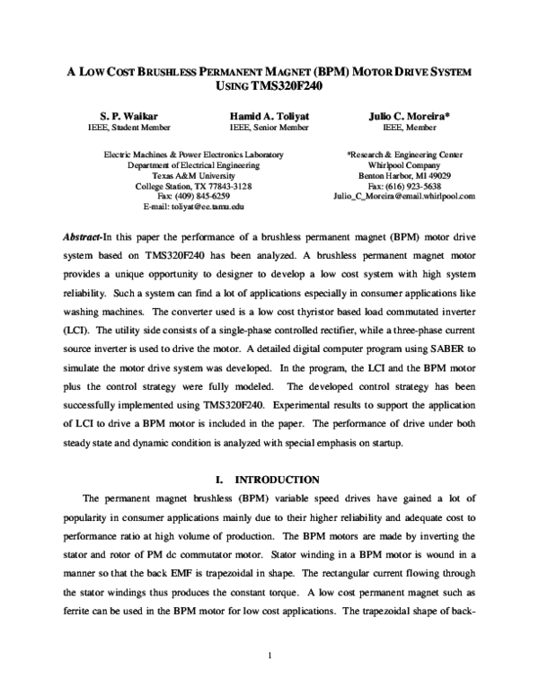(PDF) A LOW COST BRUSHLESS PERMANENT MAGNET (BPM) MOTOR DRIVE SYSTEM ...