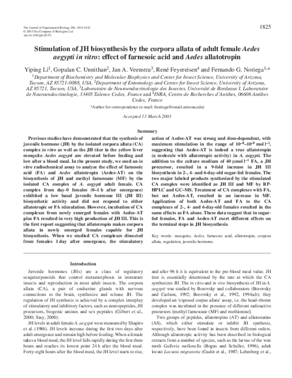 (PDF) The intrinsic synthesis of juvenile hormone-III diol by locust ...