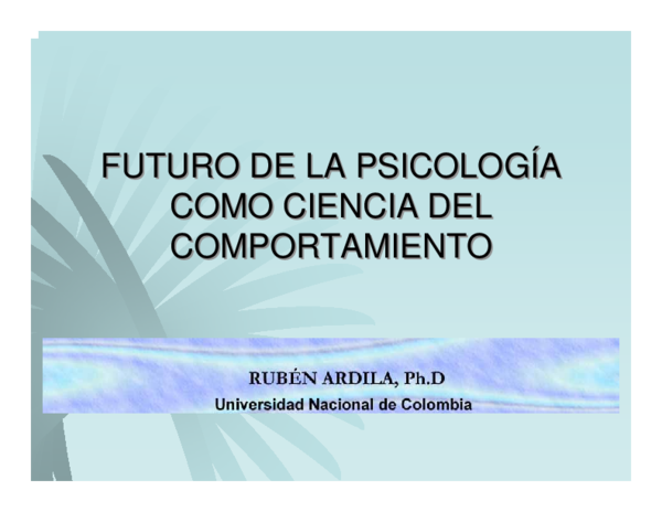 (PDF) FUTURO DE LA PSICOLOGÍA COMO CIENCIA DEL COMPORTAMIENTO