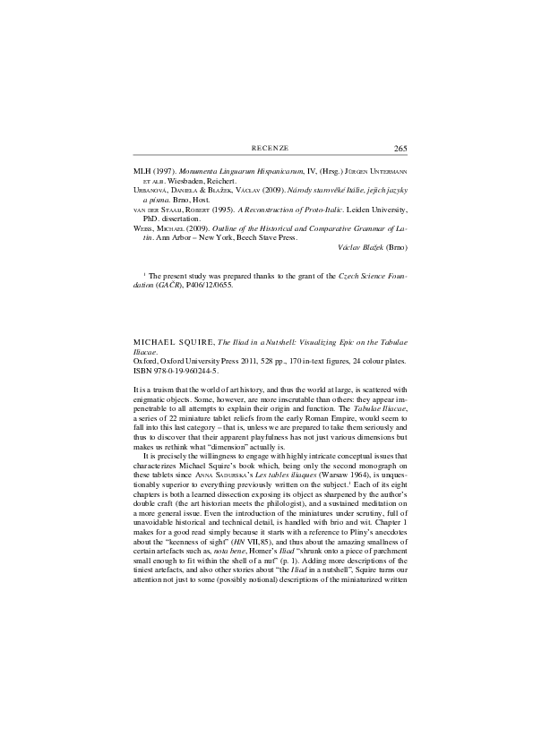 (PDF) Michael Squire, The Iliad in a Nutshell. Visualizing Epic on the Tabulae Iliacae ...