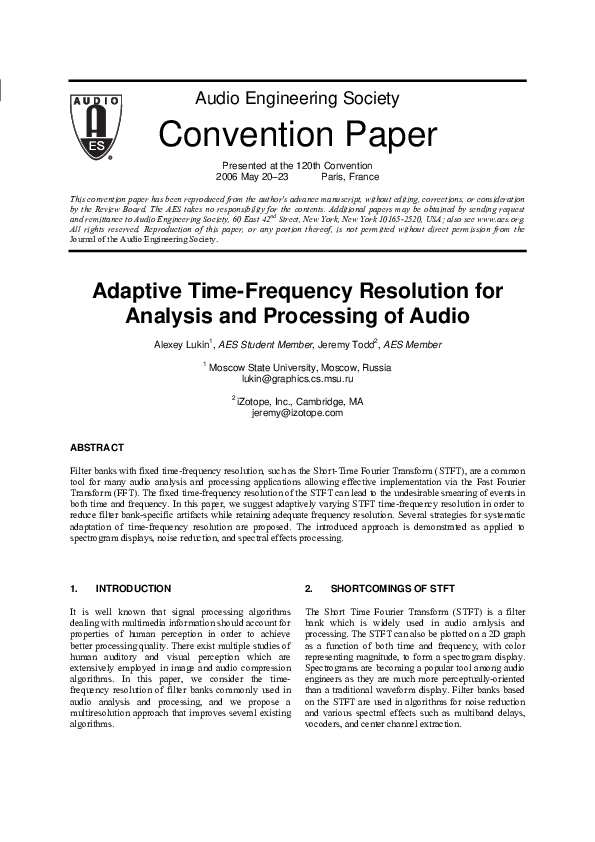 Adaptive Time-Frequency Resolution for Analysis and Processing of Audio