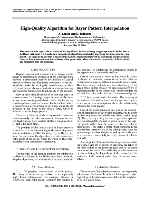 High Quality Algorithm For Bayer Pattern Interpolation