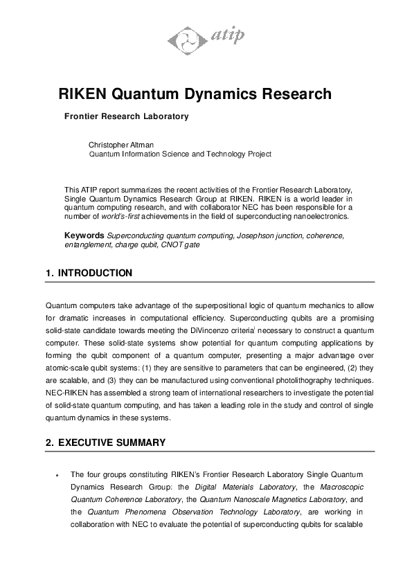 (PDF) RIKEN Quantum Dynamics Research