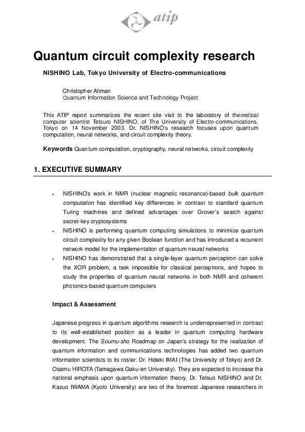 (PDF) Quantum circuit complexity research