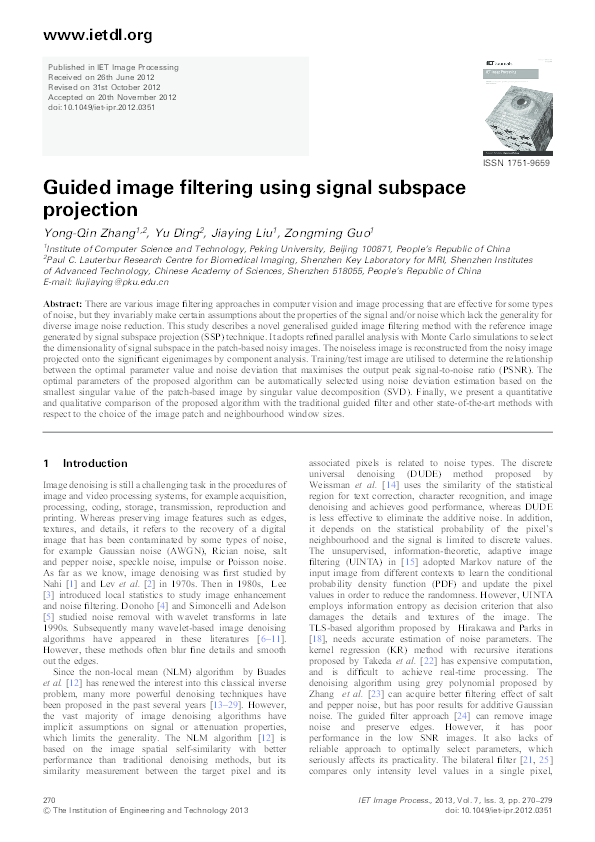 (PDF) Guided image filtering using signal subspace projection (PDF) Guided image filtering using signal subspace projection