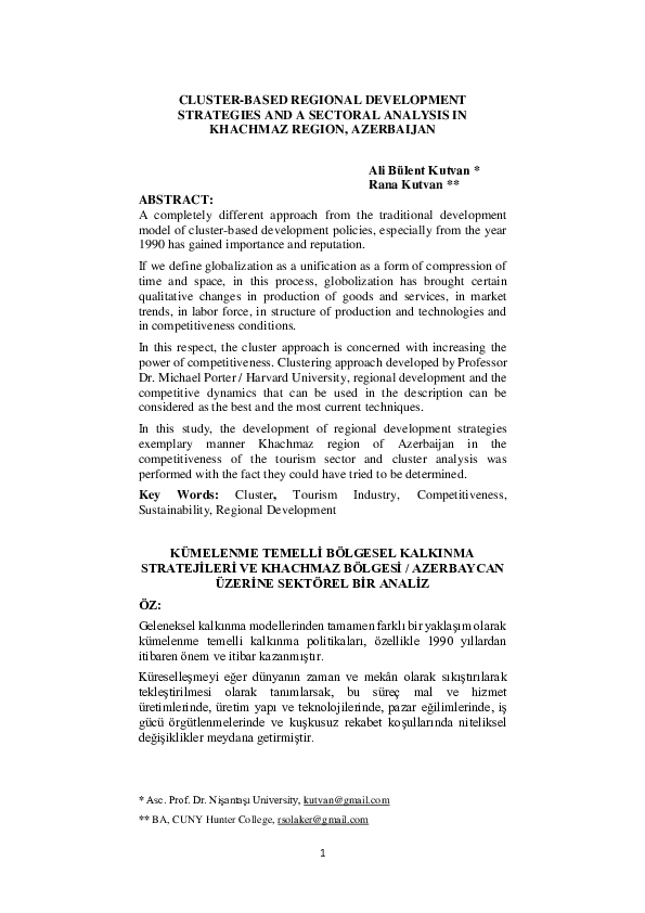 (PDF) CLUSTER-BASED REGIONAL DEVELOPMENT STRATEGIES AND A SECTORAL ANALYSIS