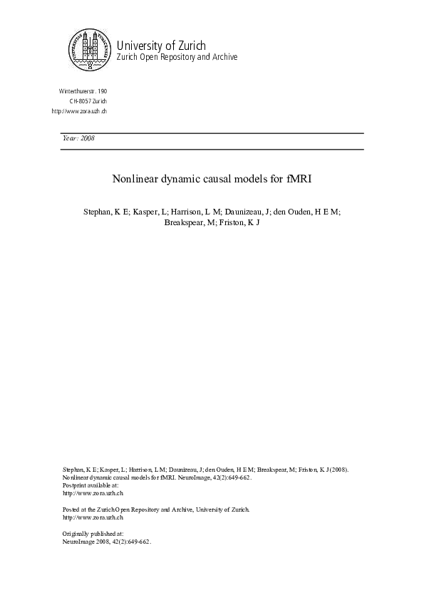 (PDF) Nonlinear dynamic causal models for fMRI