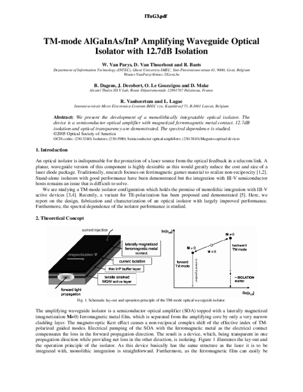 (PDF) Transverse magnetic mode nonreciprocal propagation in an amplifying AlGaInAs∕ InP optical ...
