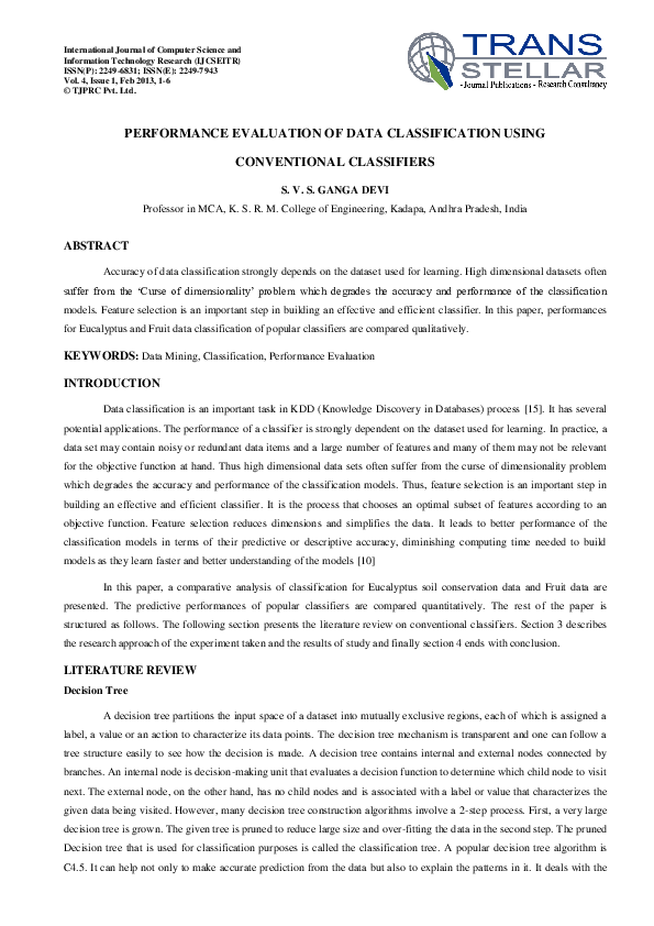Pdf Performance Evaluation Of Data Classification Using Conventional
