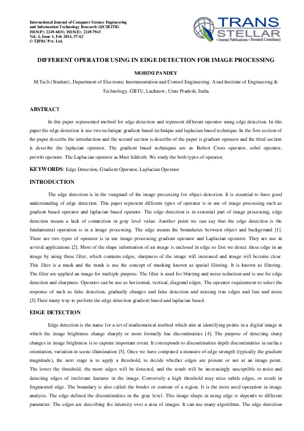 (PDF) Different Operator Using in Edge Detection for Image Processing