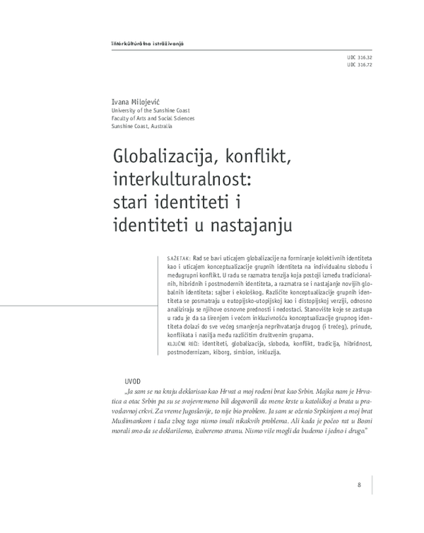 (PDF) Globalizacija, konflikt, interkulturalnost: stari identiteti i ...