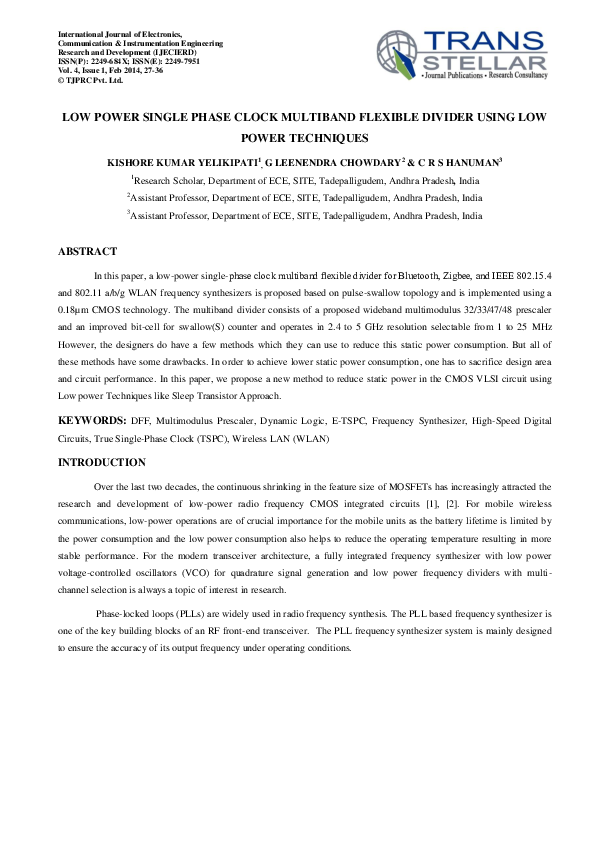 Pdf Low Power Single Phase Clock Multiband Flexible Divider Using Low Power Techniques