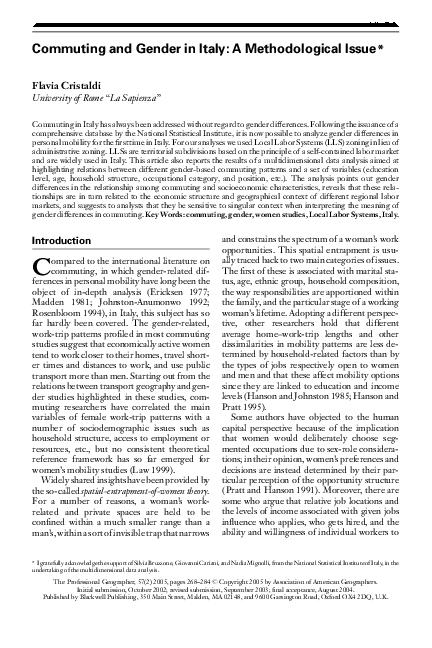 (PDF) Commuting and Gender in Italy: A Methodological Issue